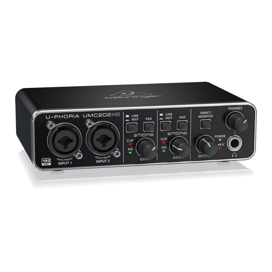 Behringer｜2x2, 24-Bit/192 kHz USB音效介面｜UMC202HD - Sunrise Trading Co.